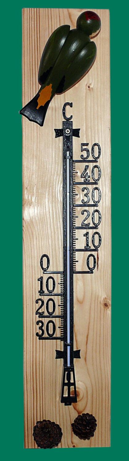 Thermometer – detailreicher Grünspecht mit naturgetreuen